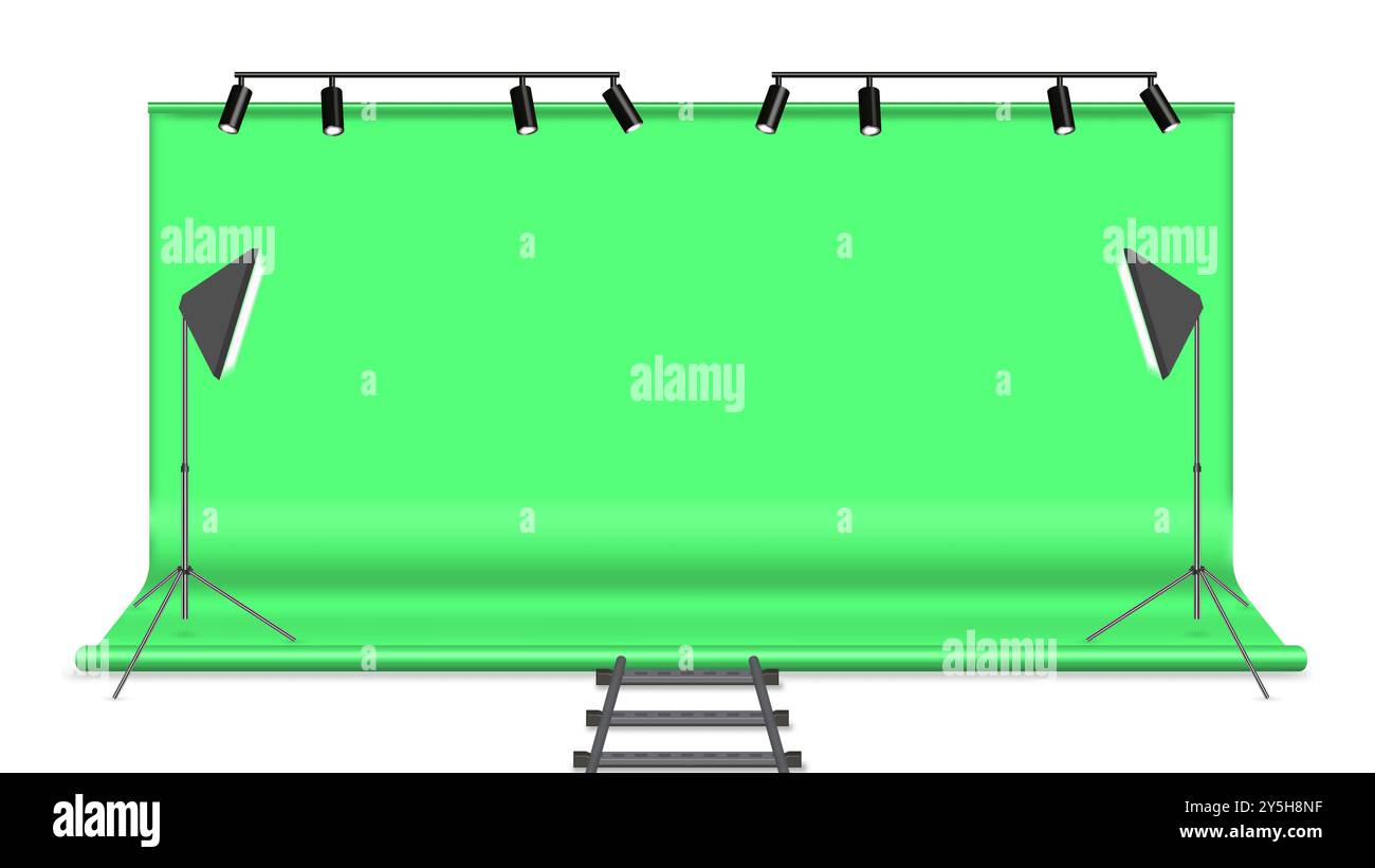 Green chromakey background with lighting elements. Front view, vector ...