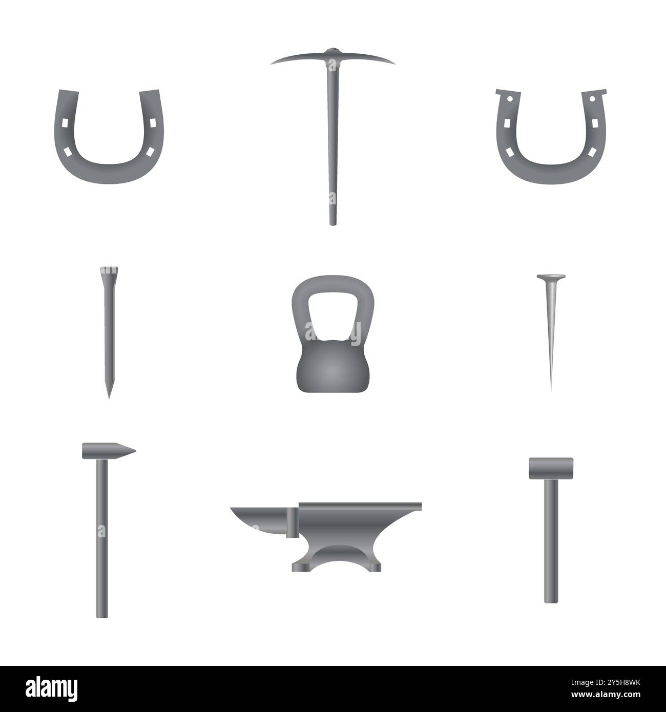 Steel forge set, isolated on white background. Front view, 3D vector ...