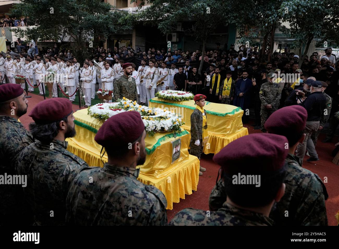 Hezbollah members attend the funeral of Hezbollah commander Ibrahim ...