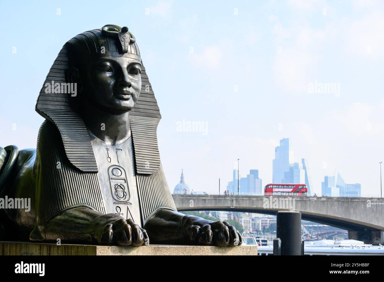 London, UK. One of two Egyptian-style bronze sphynxes (designed by ...