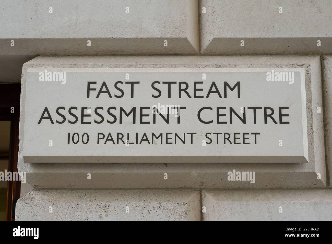 London, UK. 11th September, 2024. A sign for the Fast Stream Assessment ...