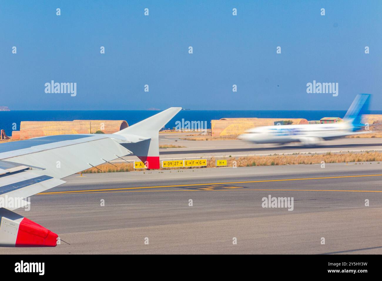 A Discover Airlines plane at Heraklion airport in Crete, Greece Stock ...