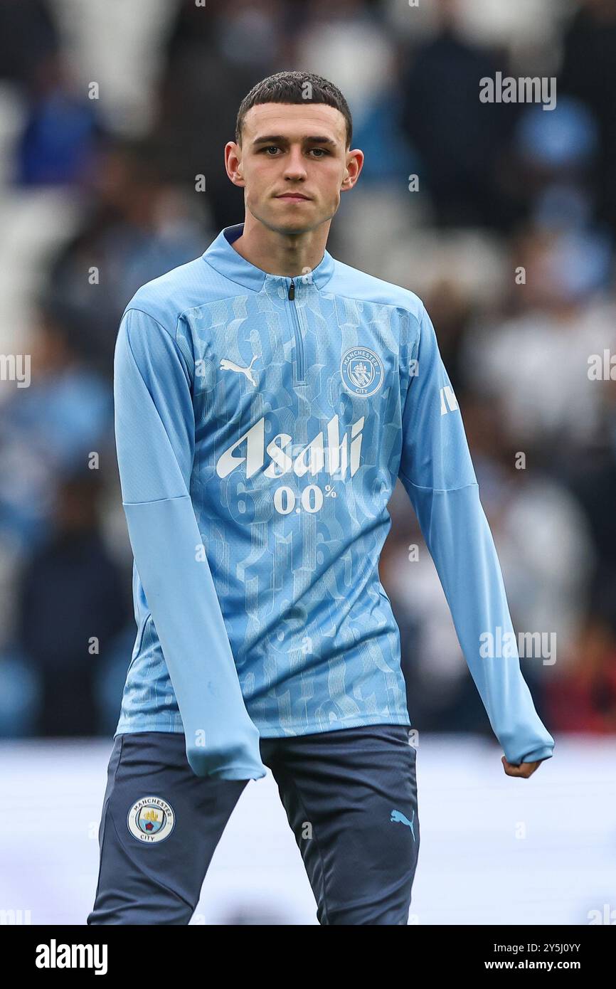 Phil Foden of Manchester City during the pre-game warmup ahead the ...