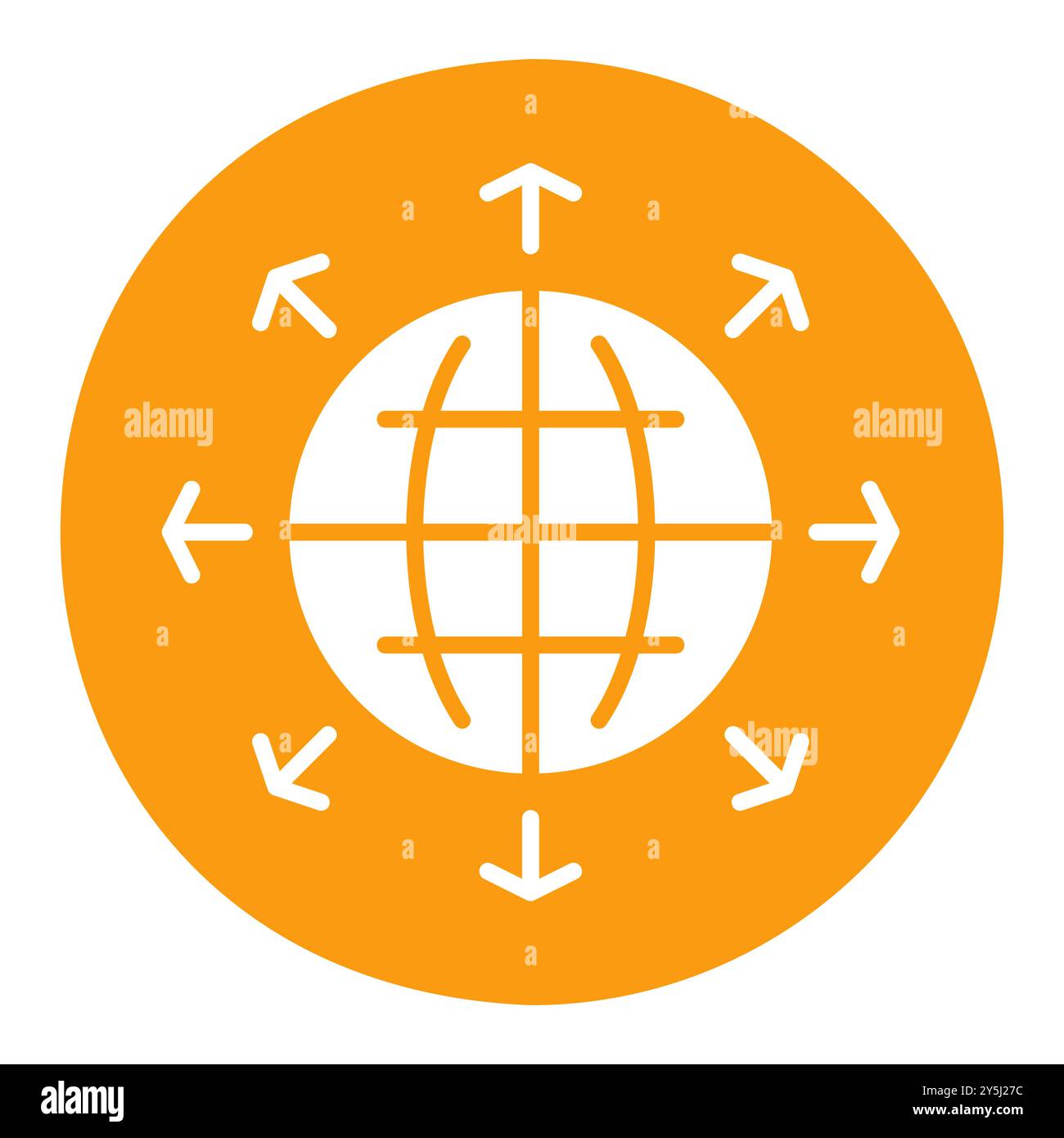 Arrows outside from globe vector icon. Global communication filled ...