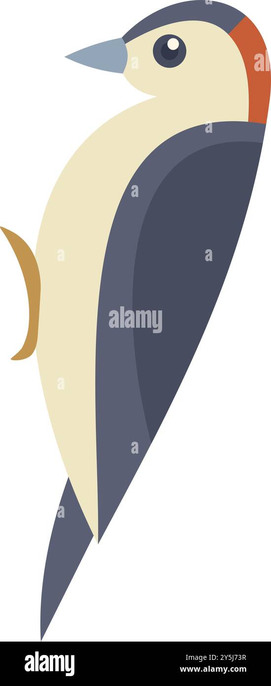 Minimalist vector illustration of a woodpecker bird with gray and ...