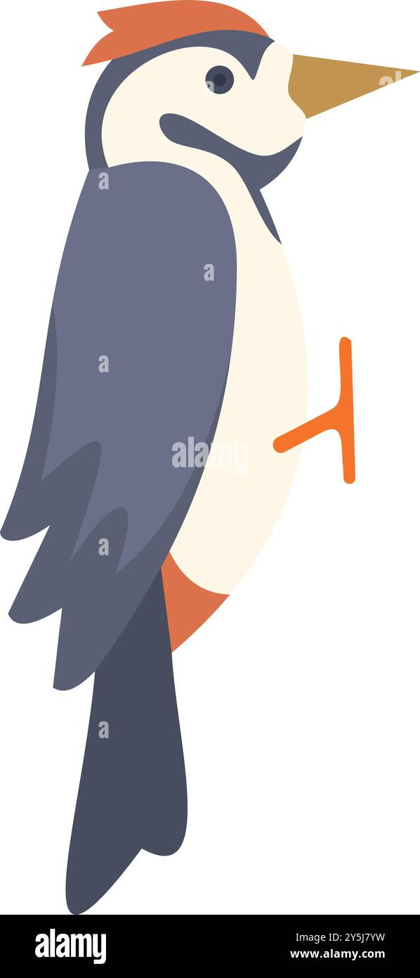 Simple cartoon vector illustration of a woodpecker bird with red head ...