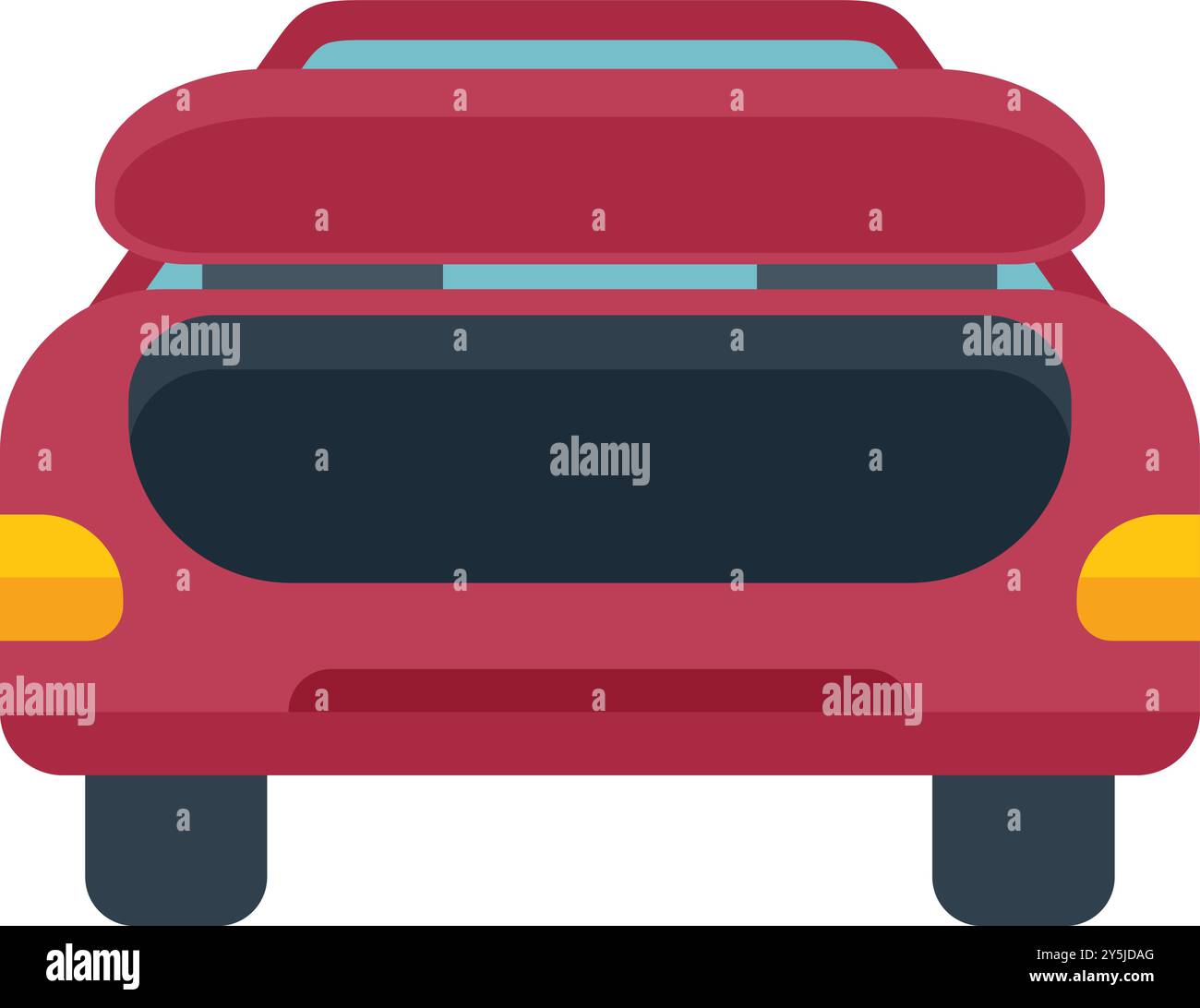 Red car with open empty trunk showing rear view in flat design style ...