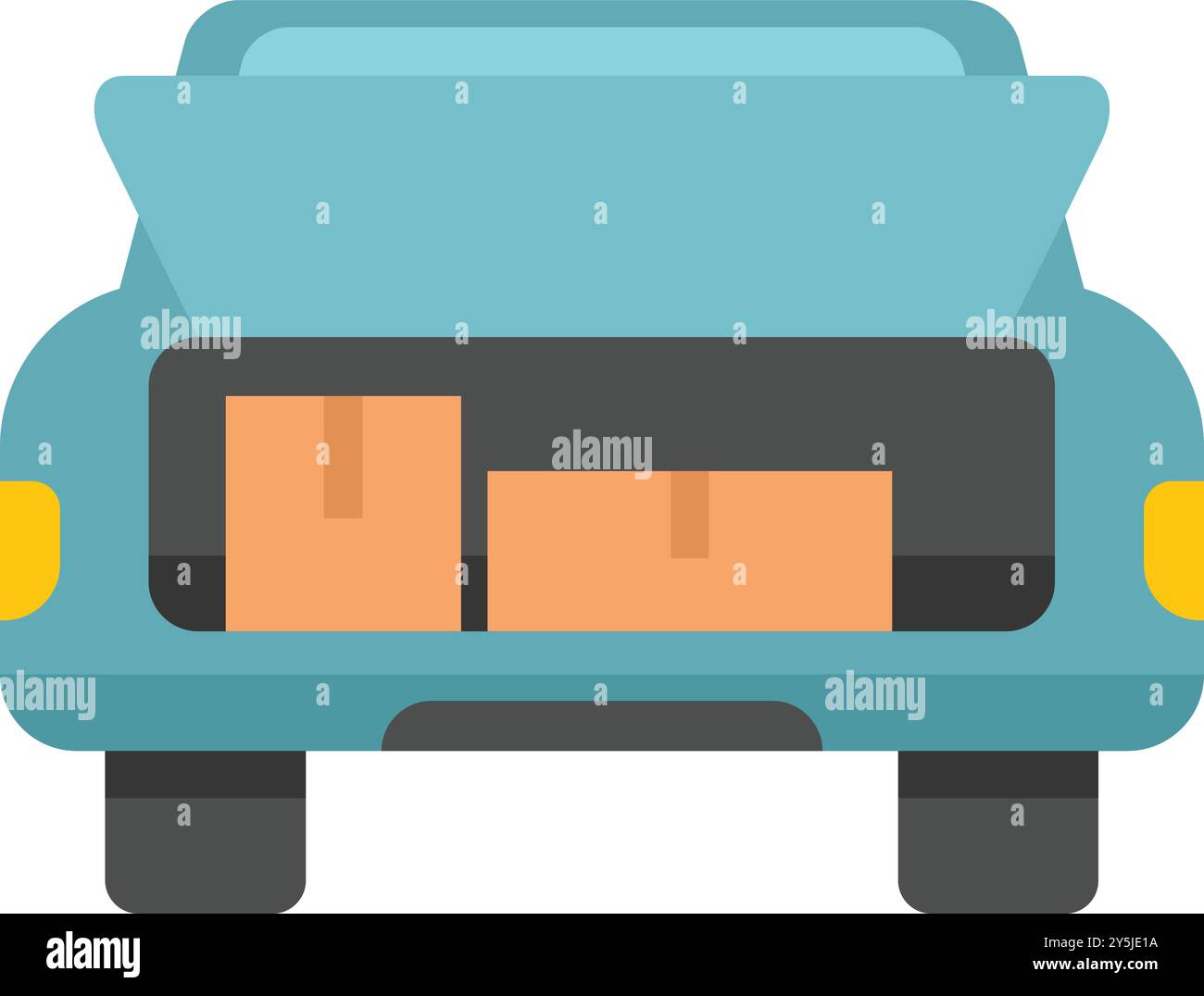 Open car trunk full of cardboard boxes ready for relocation to new home ...
