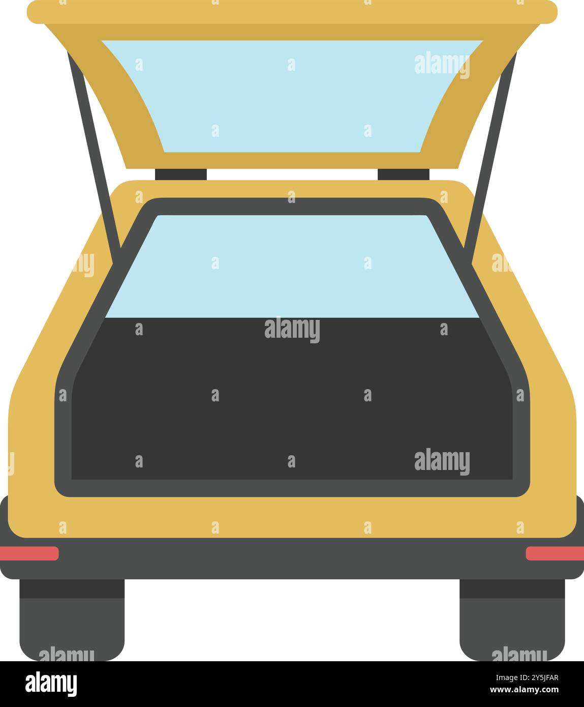 Simple vector illustration of a yellow car with an open trunk on a ...