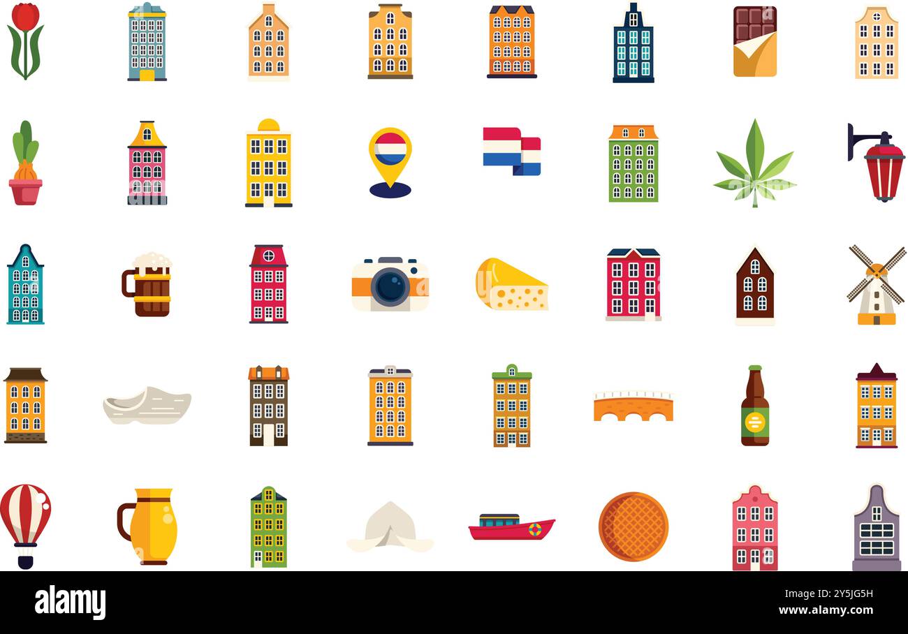 This vibrant icon set captures the essence of the netherlands ...