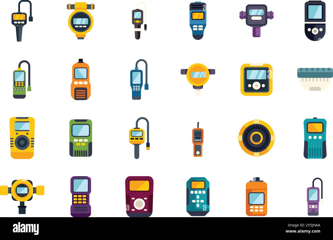 Set of different sensor icons in flat style showing various colorful ...