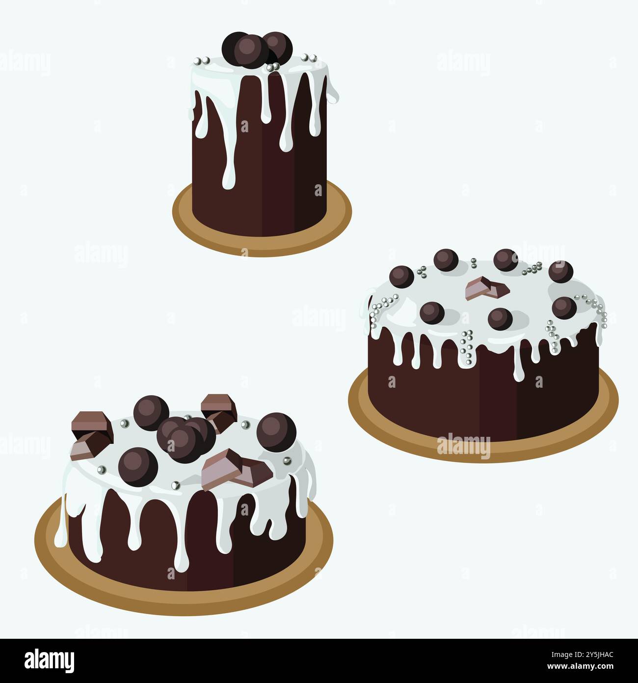 Set of chocolate cakes in cartoon style. Vector illustration isolated ...
