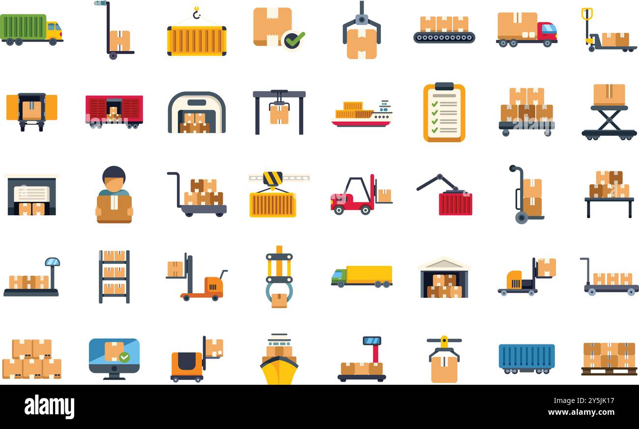 Set of vector icons showing the different aspects of warehouse ...