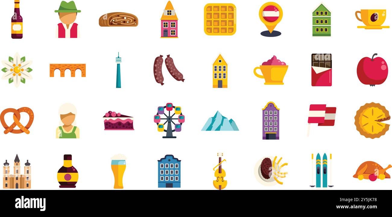 This set of icons represents various aspects of austria, including its ...