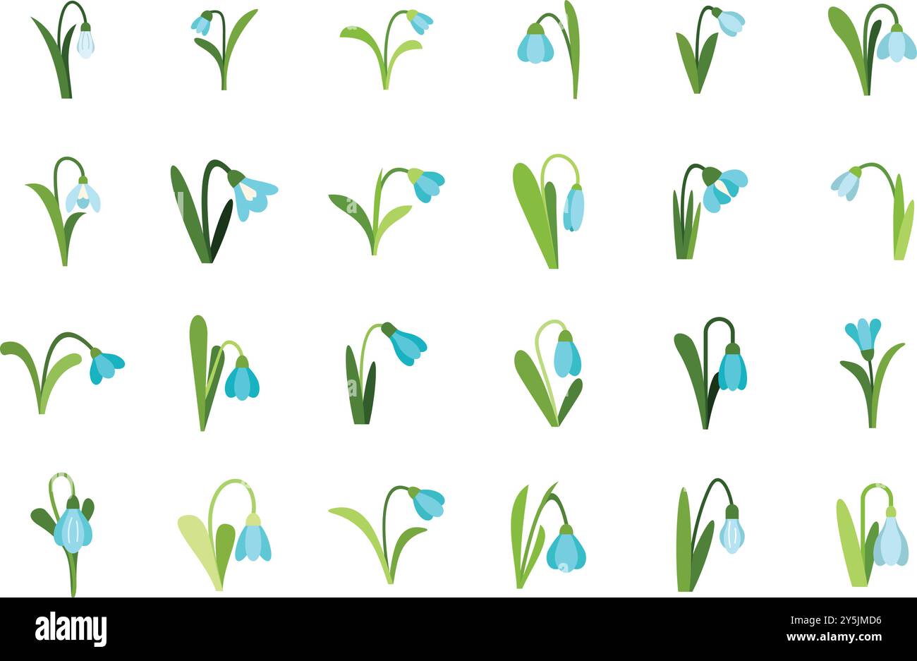 Set of snowdrop icons showing different positions and shapes of the ...