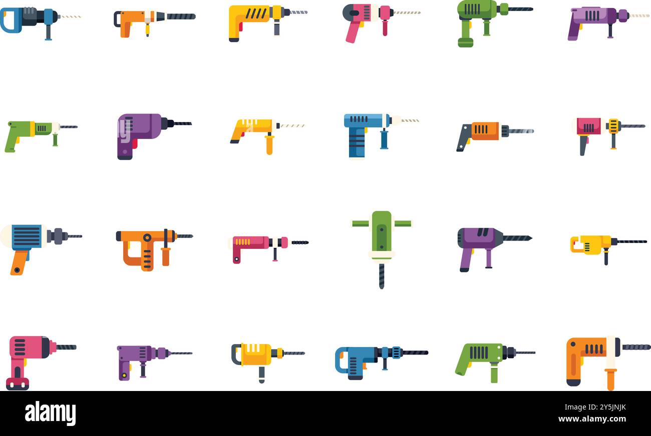 Big set of rotary hammer icons showing different styles and colors ...