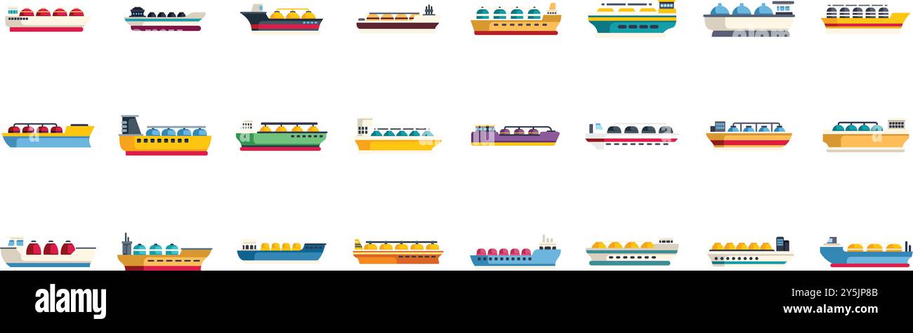 Large set of tanker ships transporting liquefied gas across the ocean ...