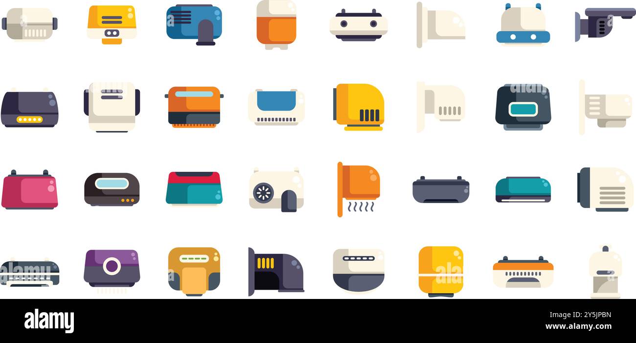 Set of different hand dryers icons for restroom using after washing ...