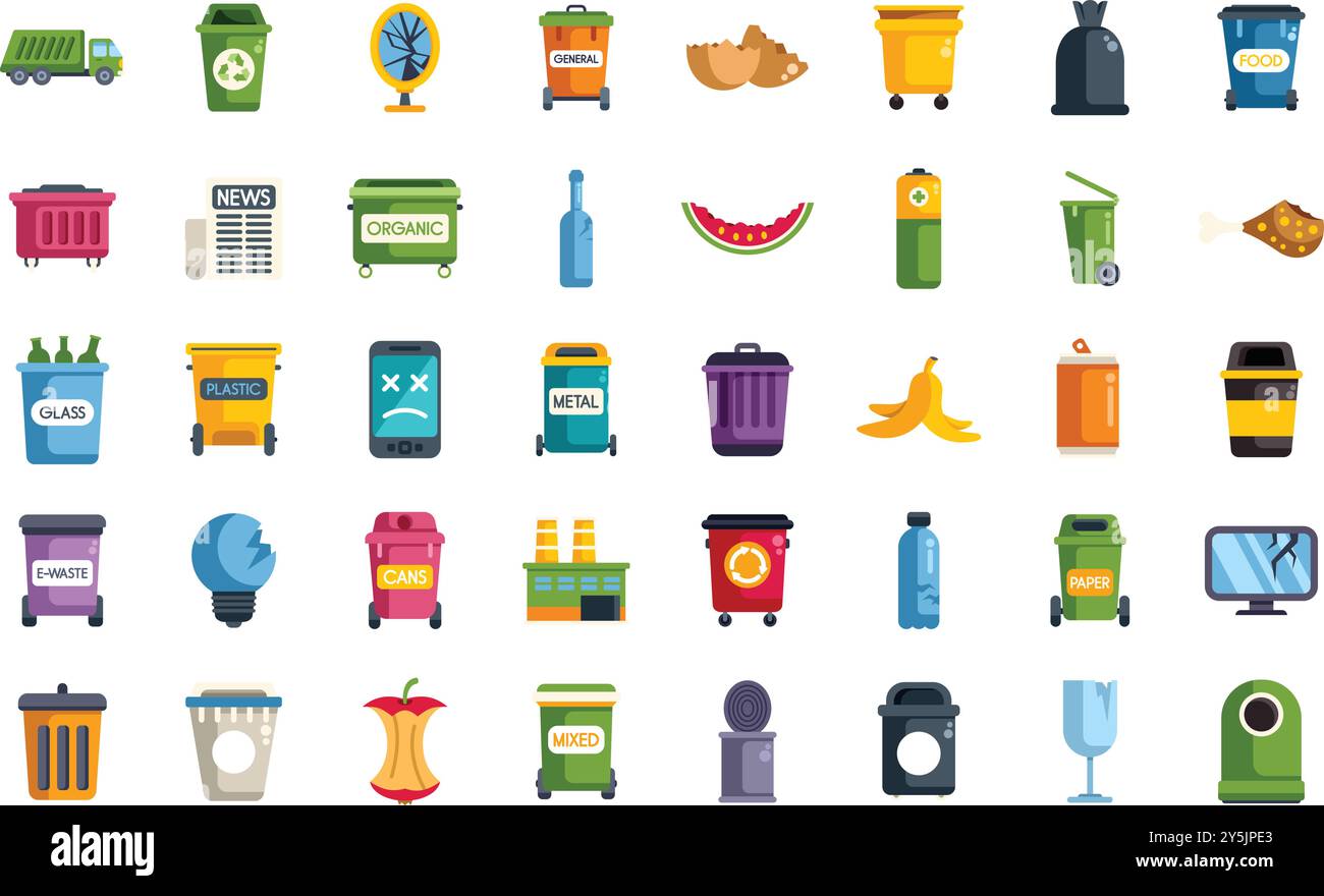 Large set of icons about garbage sorting, recycling and different types ... Large set of icons about garbage sorting, recycling and different types ...