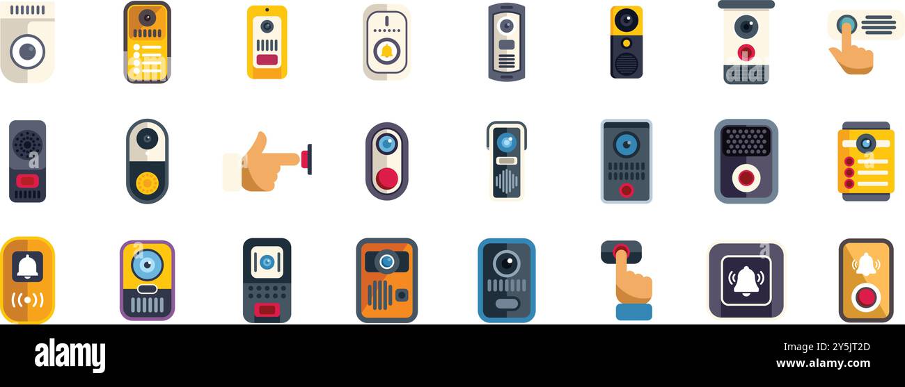 Set Of Intercom Icons Showing Different Types And Uses Of Intercoms