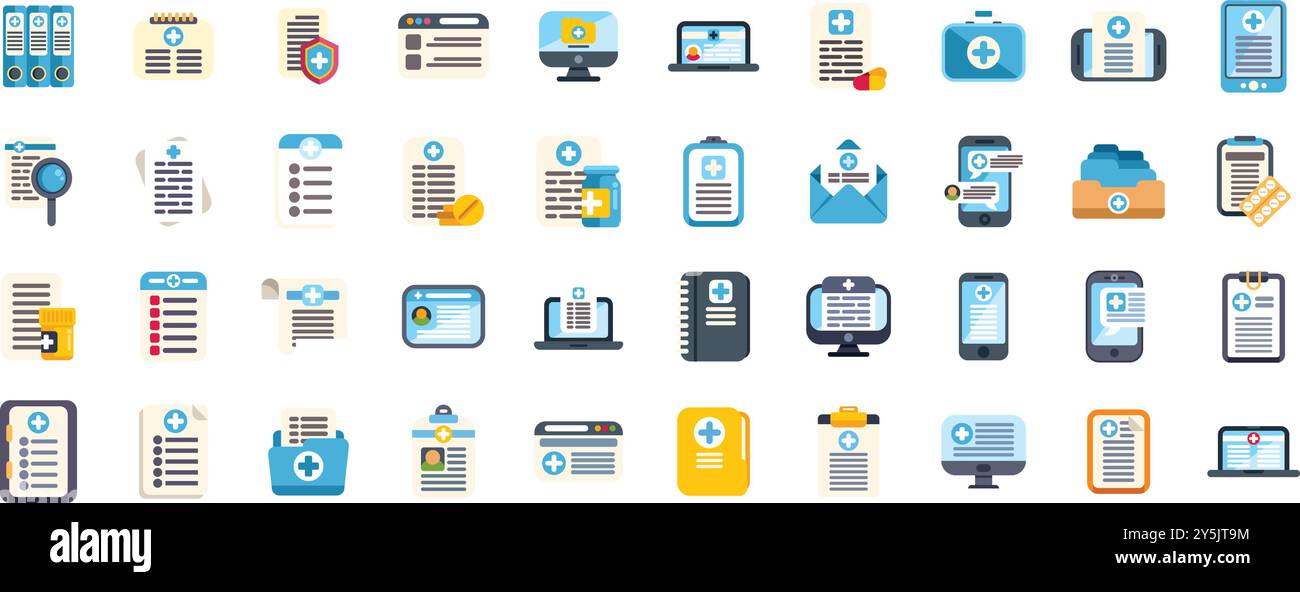 Large set of medical record icons showing different ways of storing ...