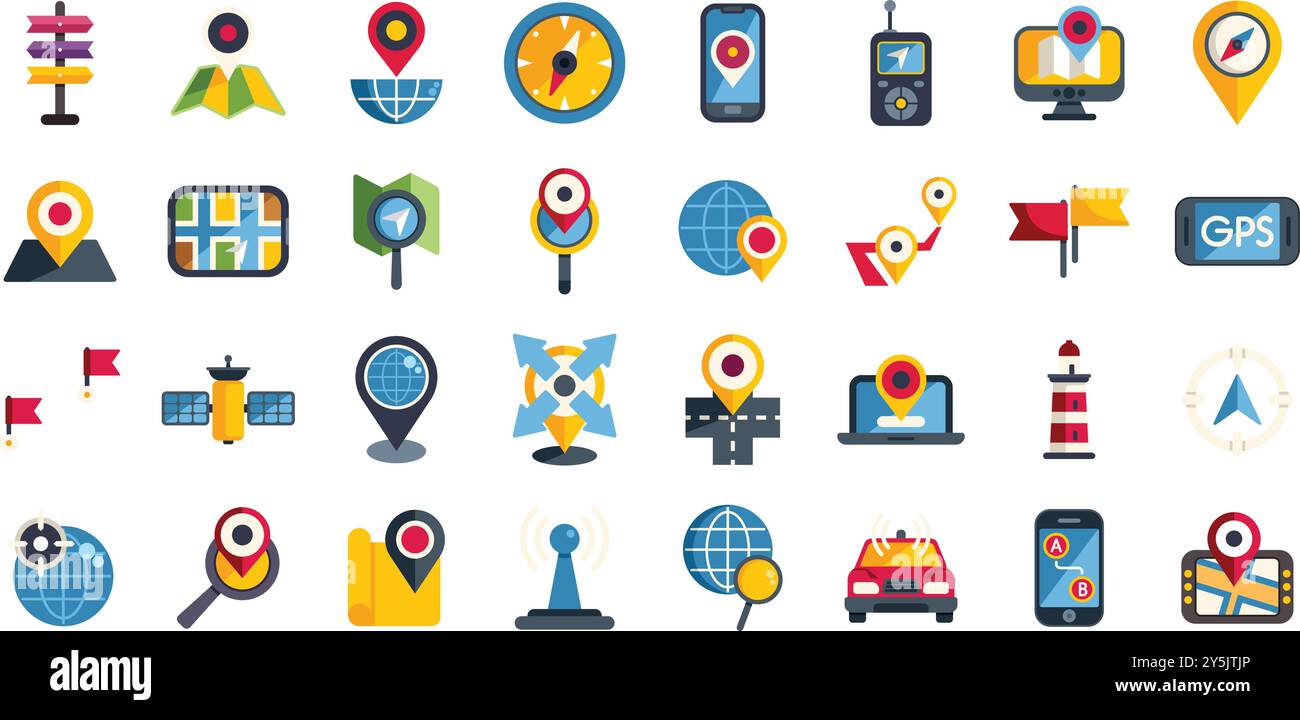 Large set of colorful icons showing different ways of navigating and mapping Stock Vector Image ...