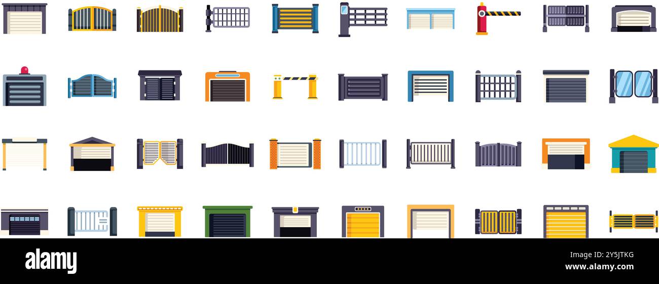 This set of icons represents various styles of automatic gates and ...
