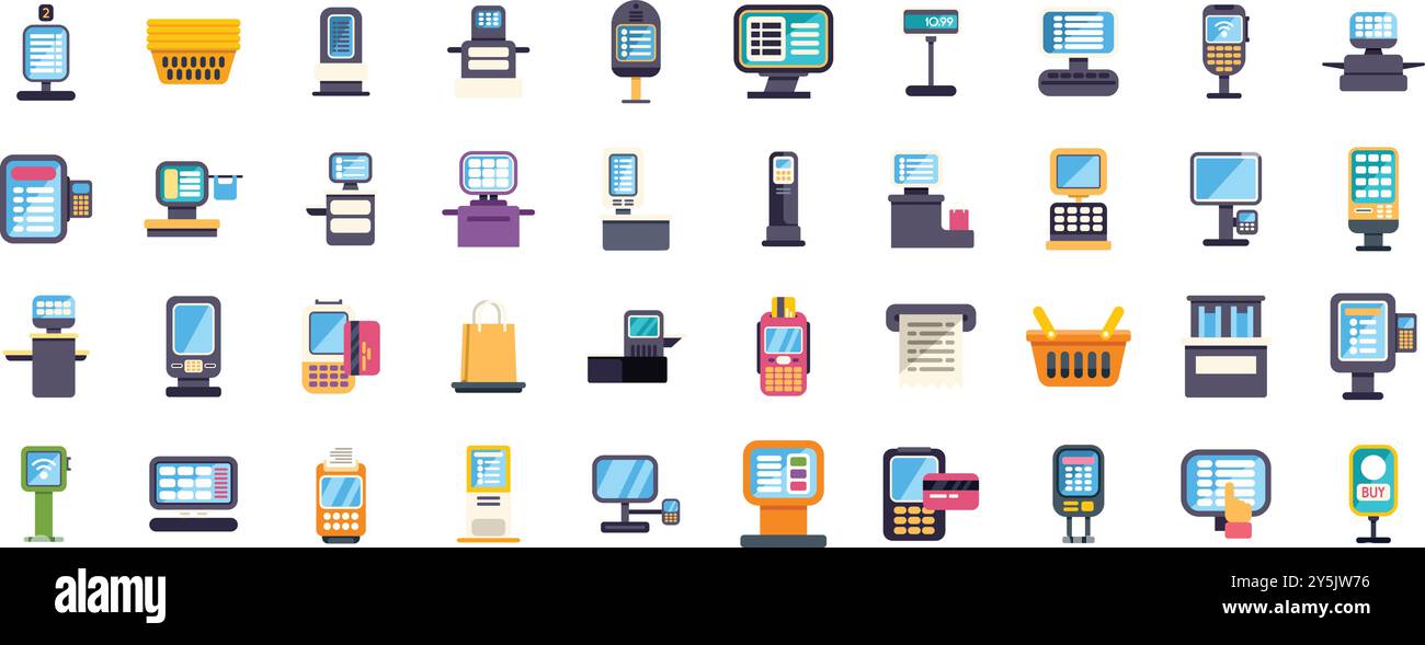 Supermarket equipment and cashiers providing services to customers in ...