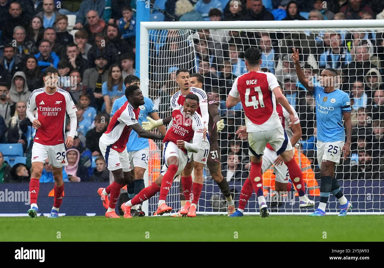 Arsenal's Gabriel celebrates scoring their side's second goal of the ...