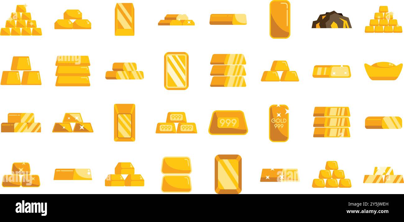 Gold bars and ingots set showing different shapes and weights, great ...