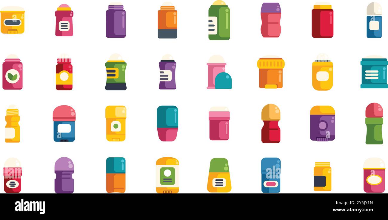 Large set of colorful deodorant bottles featuring different designs and ...