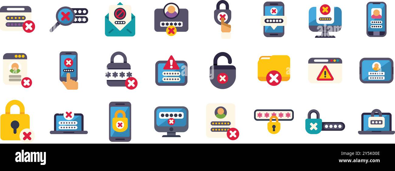 This set of icons represents different login problems and security ...