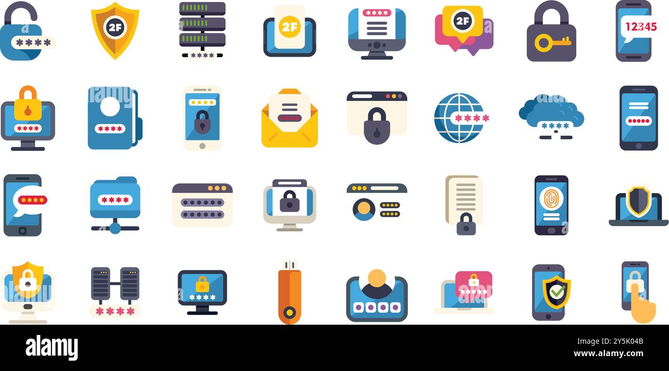 Set Of Colorful Icons Representing Different Aspects Of Cyber Security Data Protection And