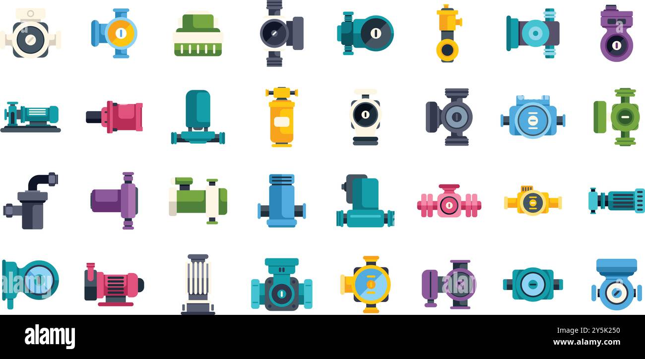 This set of water pump icons shows different types of pumps for ...