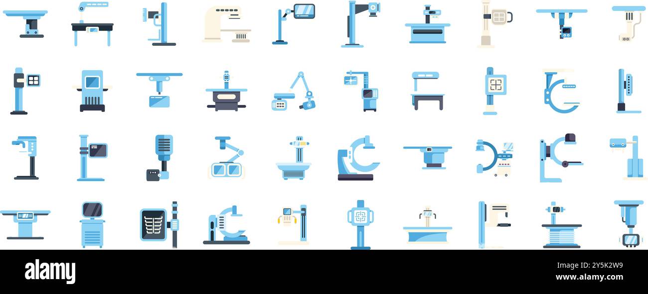 Set of medical equipment icons showing different x ray machines for ...