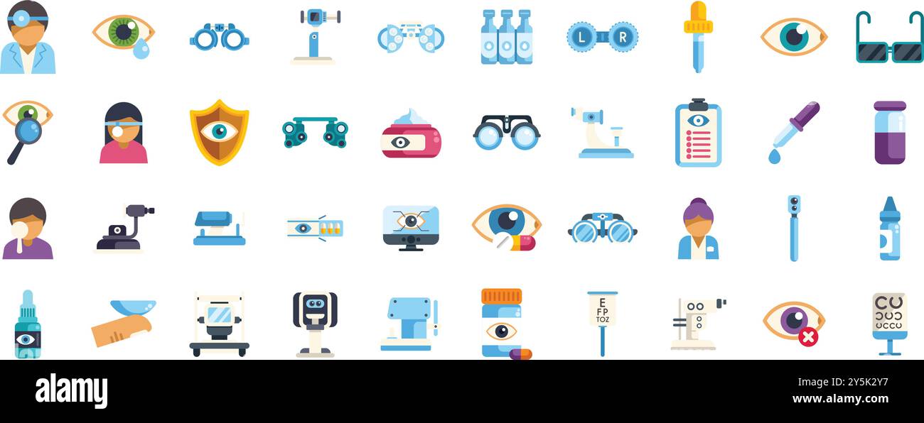 Ophthalmology concept with eye diseases diagnostic and treatment icons ...