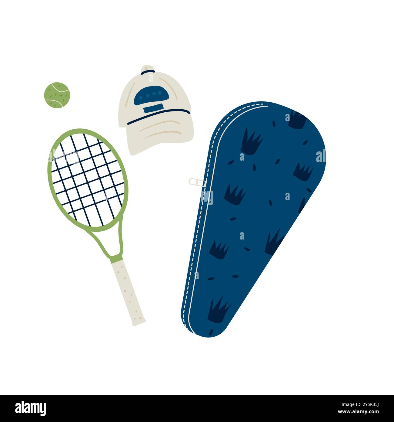Tennis equipment set isolated on white background. Racket, cap, ball ...