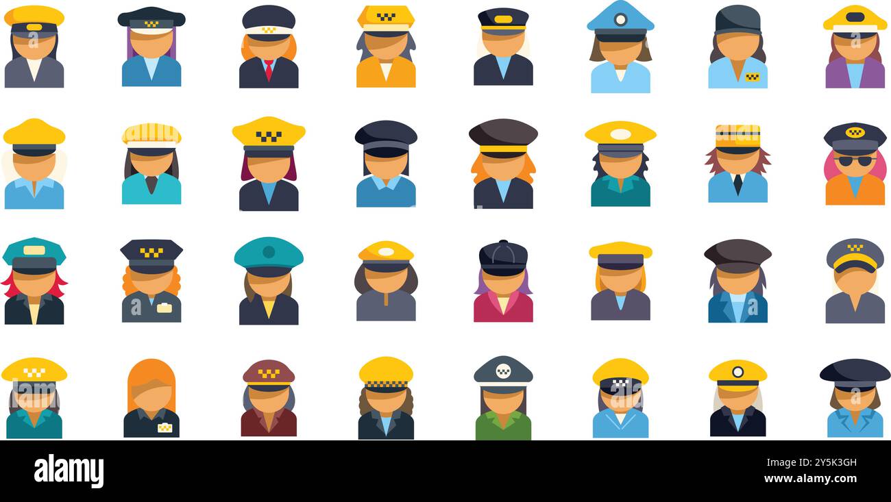 This vector illustration set features a diverse group of female taxi ...