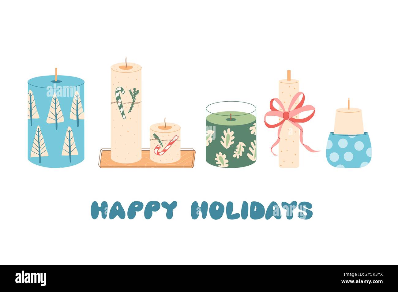 Set of winter holidays candles. Christmas decorations kit. Vector hand ...
