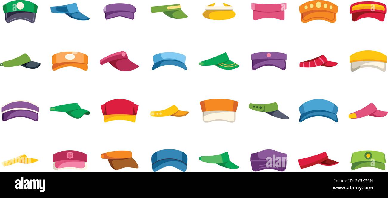 Large set of colorful uniform caps representing different professions ...