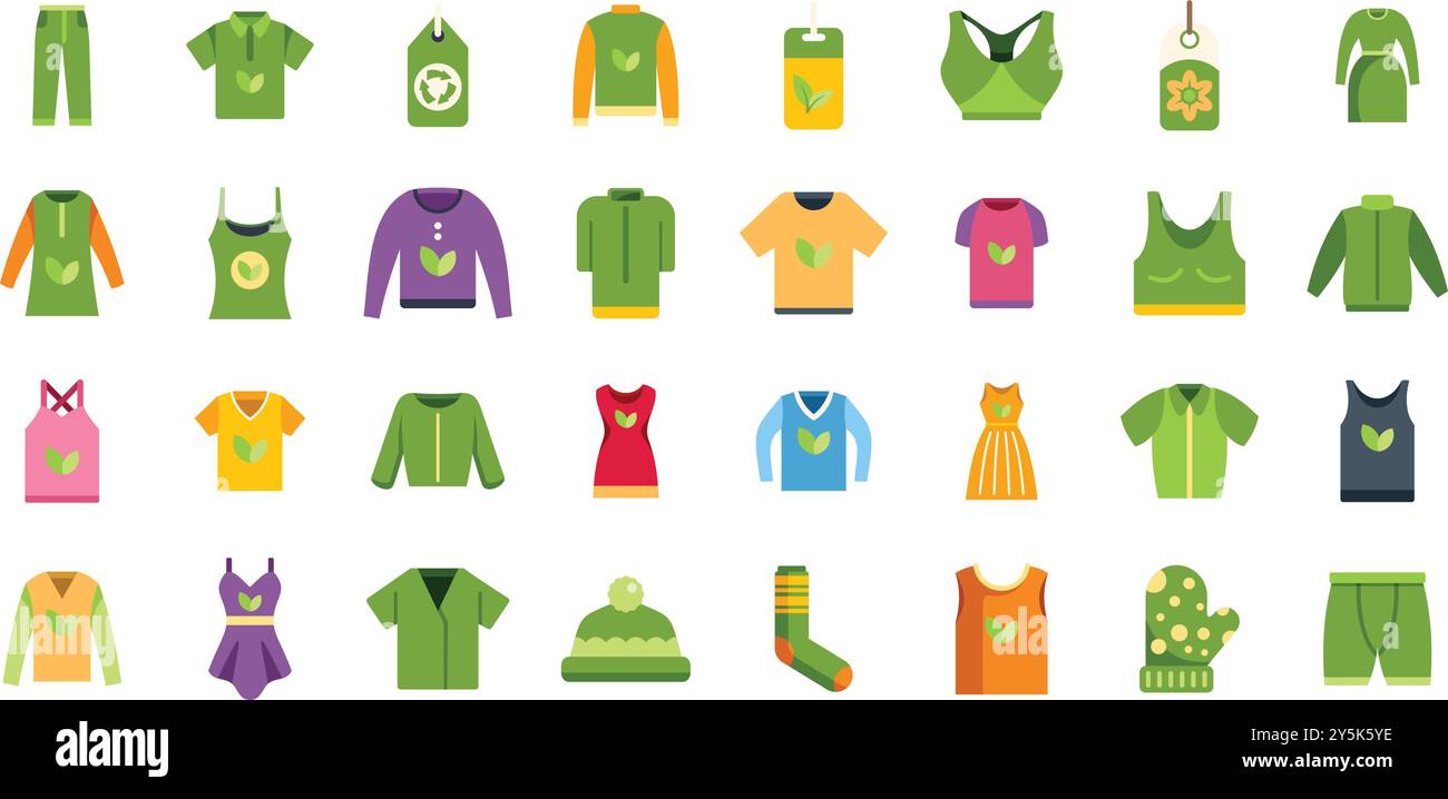This set of eco clothes fabric icons shows a sustainable textile ...