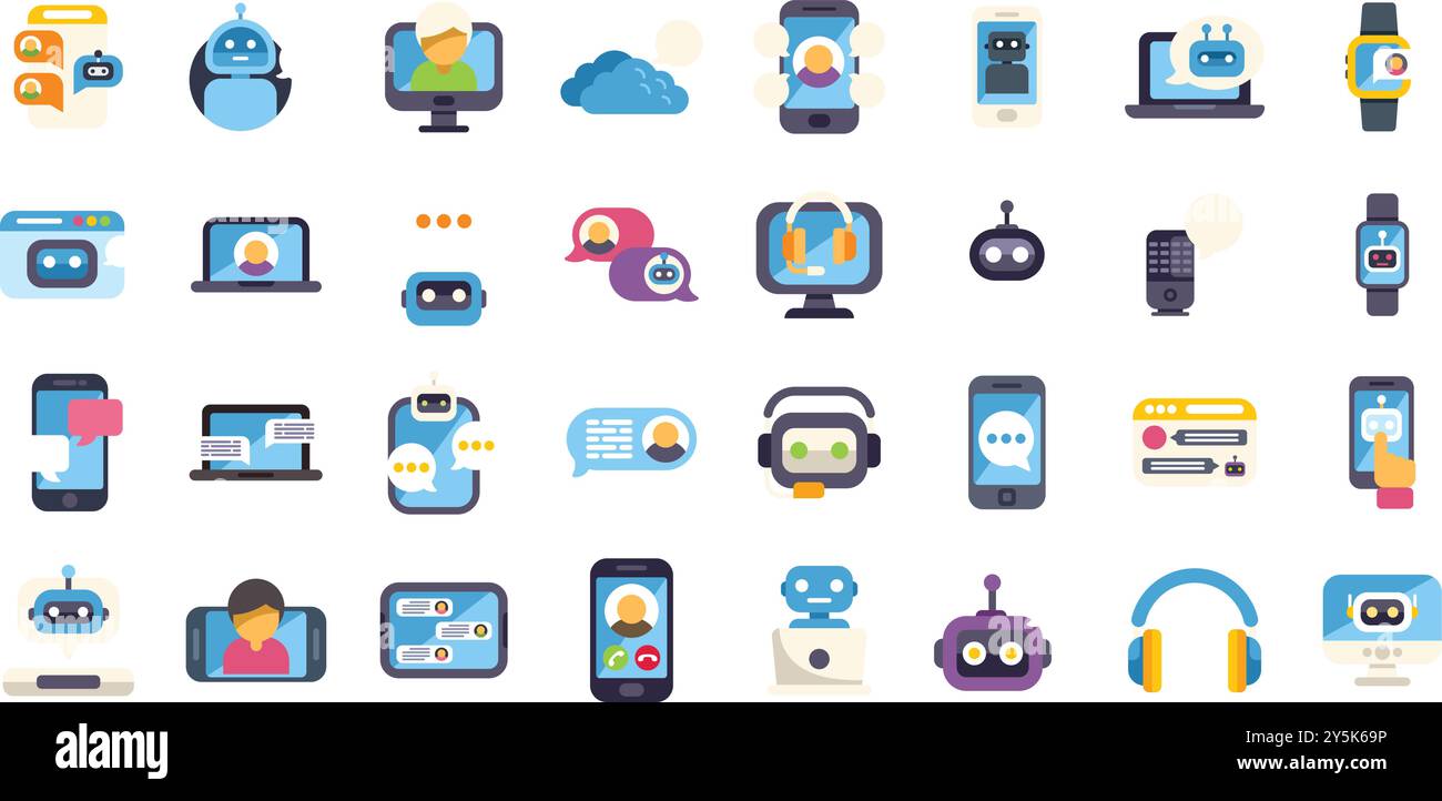 Chatbot icons showing communication with artificial intelligence Stock ...