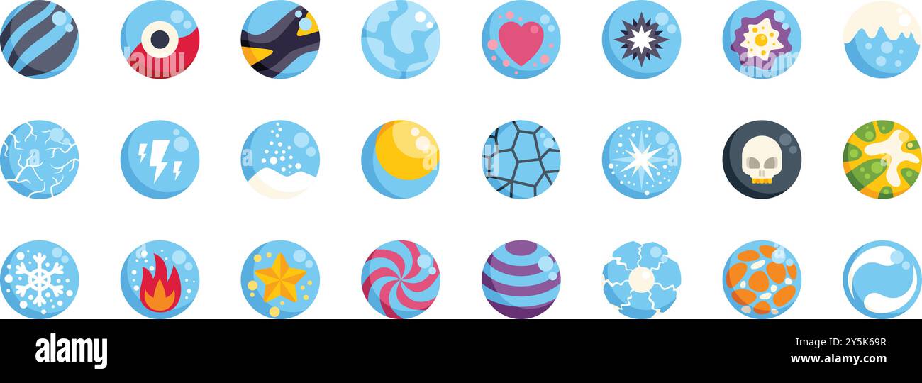 Set of magic crystal ball icons showing different powers for gui design ...