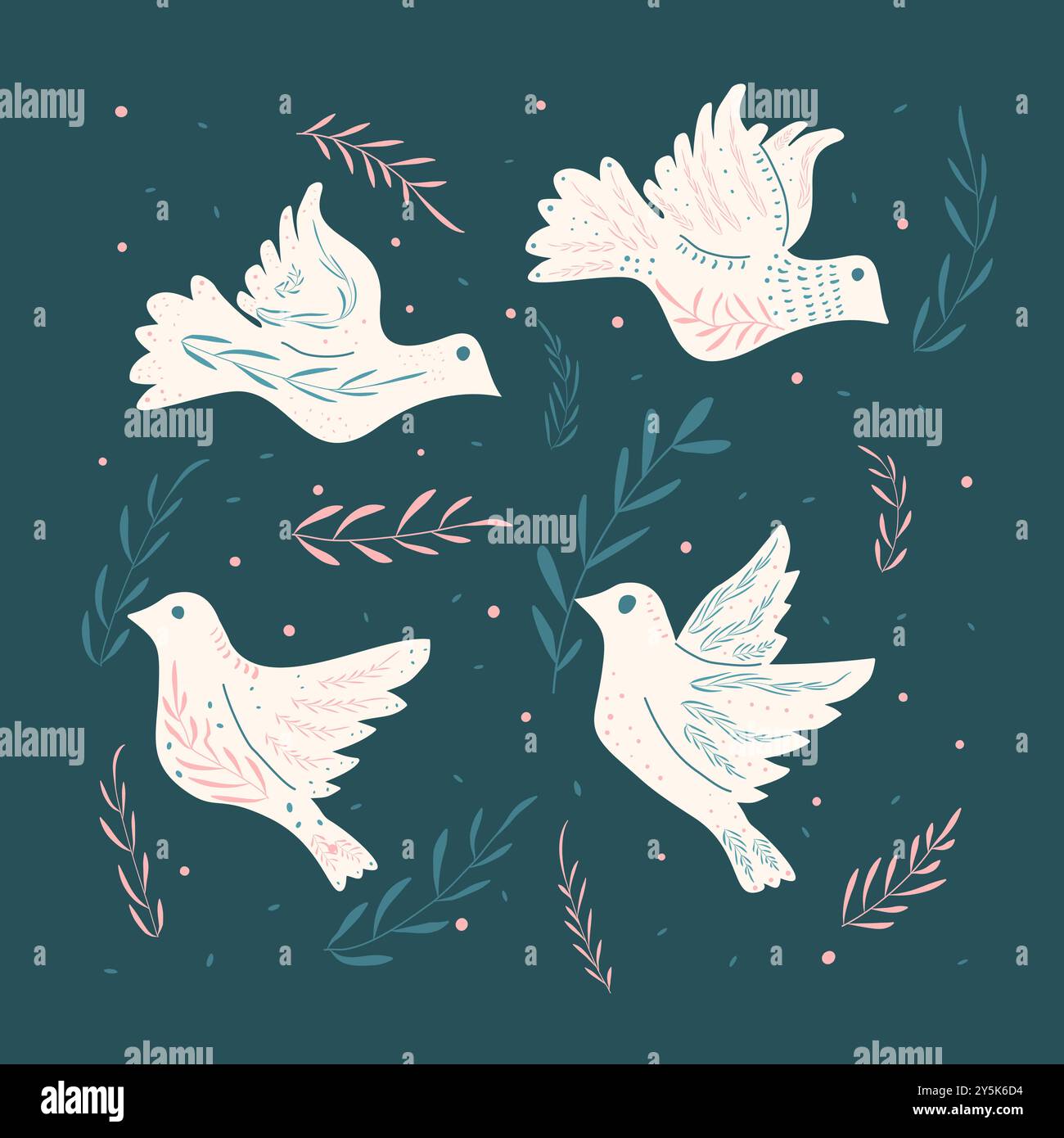 Doves of peace vector card. Flying pigeon holding an olive branch kit ...