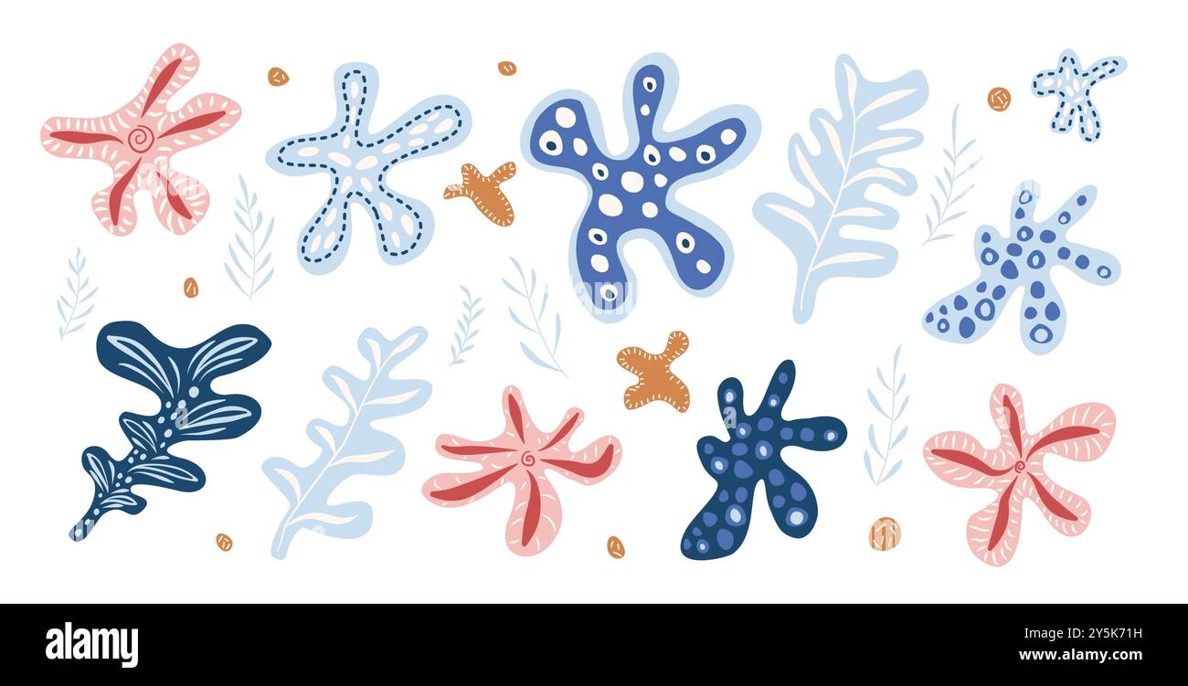 Organic shapes and leaves set. Vector hand drawn flat collection ...