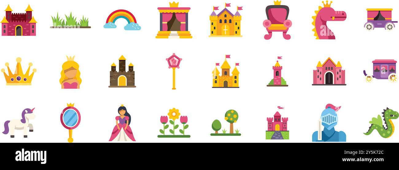 This whimsical set includes various icons depicting fairytale elements ...