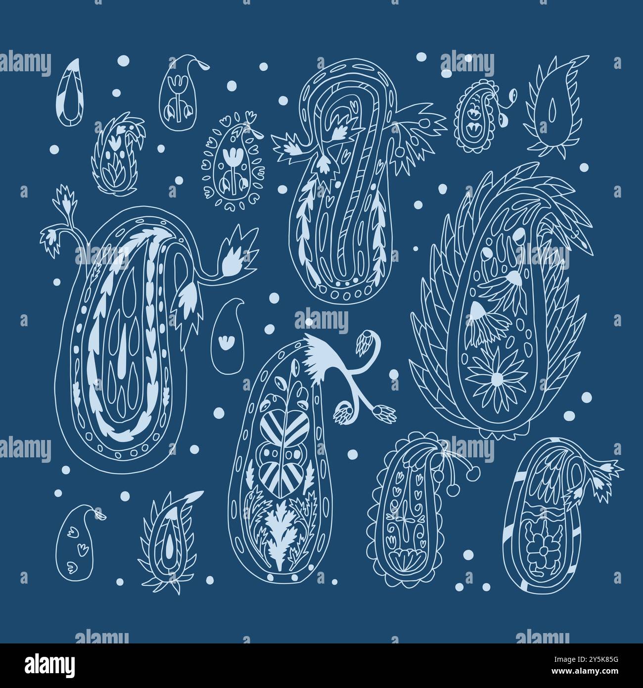 Paisley arts and crafts poster. Vector hand drawn monochrome line art ...