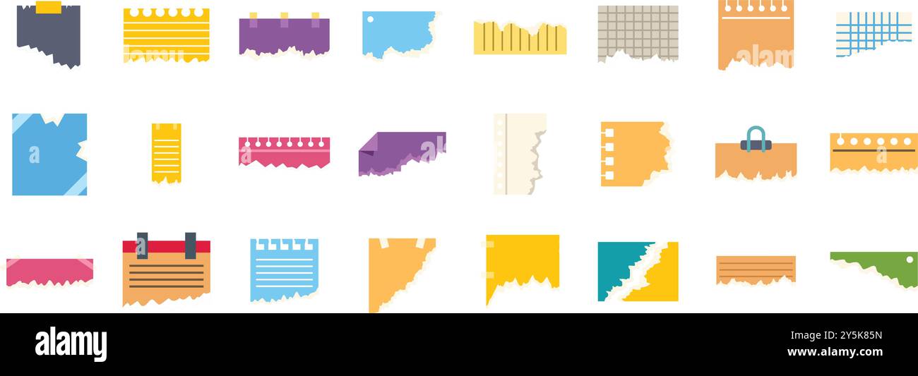 Set of colorful ripped note, notebook, memo, paper pieces stuck with ...