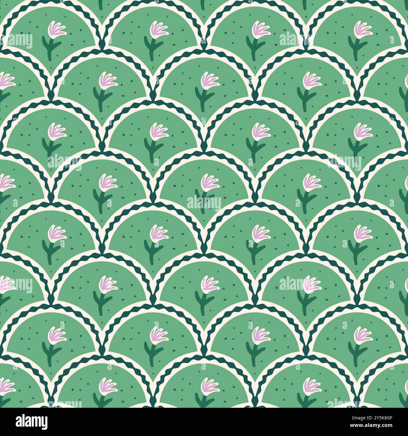 Flowers scallop seamless pattern. Simple floral repeat background ...
