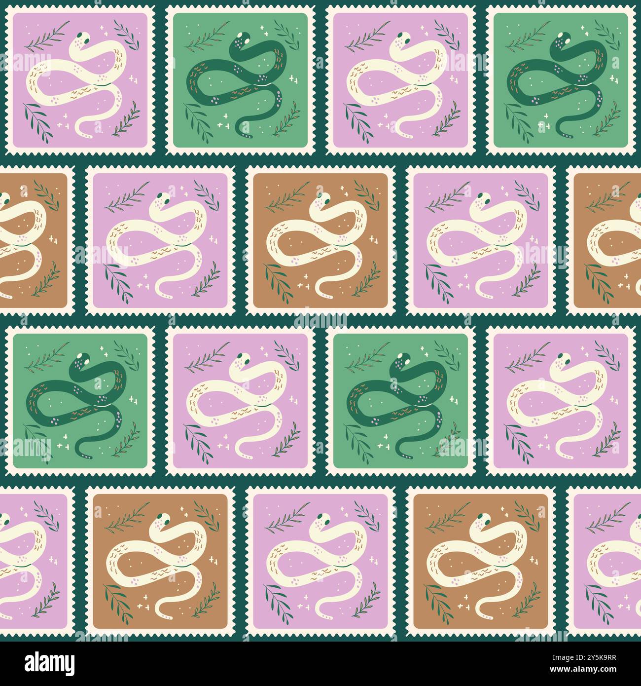 Snakes quilted seamless pattern. Reptiles patchwork Chinese New Year ...